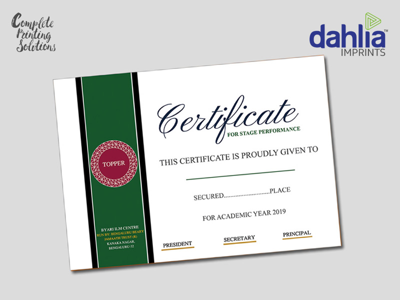 Certificate Printing - Dahlia Imprints - Printing Solutions Certificate Printing - Dahlia Imprints - Printing Solutions
